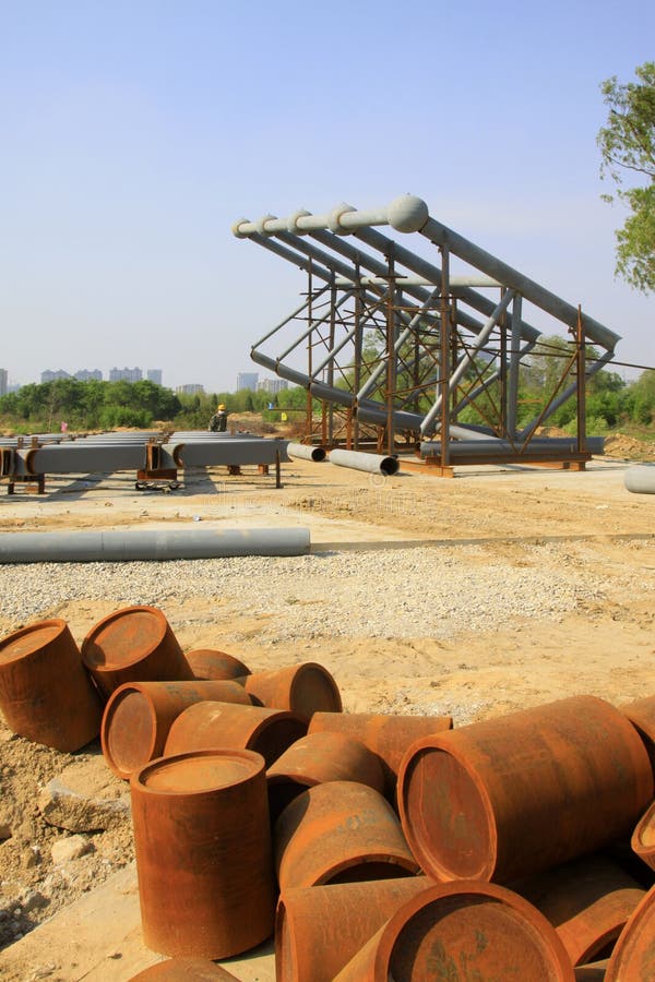 Gray Steel Structure and Oxidation Rust Cylinder Stock Photo - Image of ...