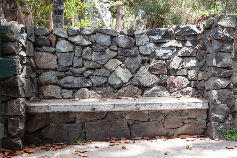 Gray stone bench stock photo. Image of brickwork, autumn - 32581030