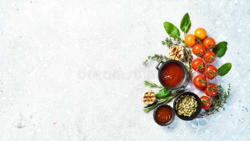 Gray Stone Cooking Background. Spices and Vegetables Stock Photo ...