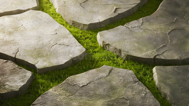 Gray Stone Pathway with Intricate Cracks and Greenery Stock ...