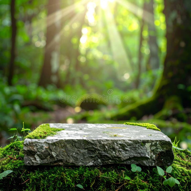 Gray Stone Platform on Mossy Forest Floor Stock Illustration ...