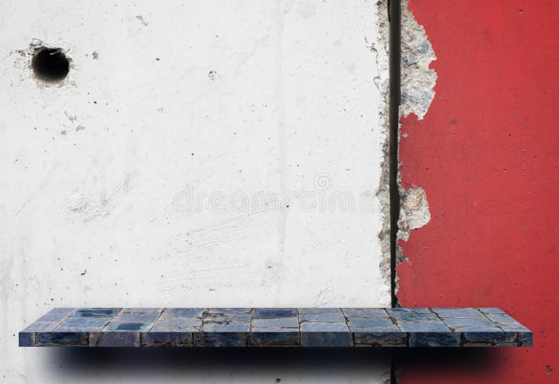 Stone Rock Shelf on Cement with Red Stripe Stock Image - Image of ...