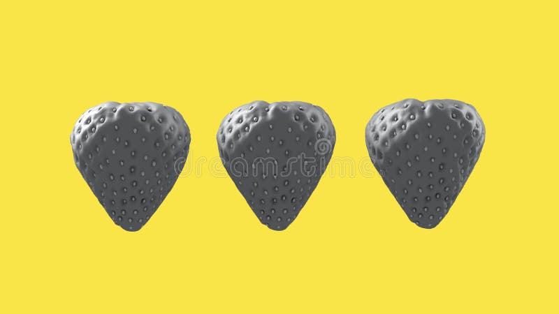 Gray Strawberry on Yellow Background, Colors Trend of 2021 3d Rendering ...