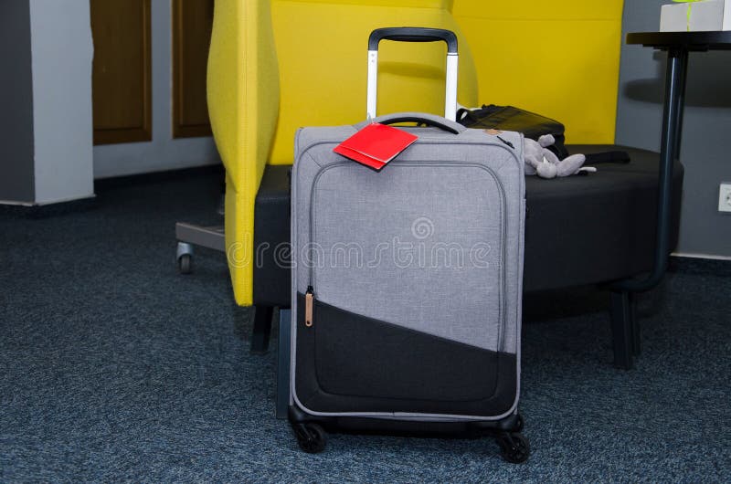 Gray Suitcase that Stands in the Room. Stock Image - Image of boarding ...