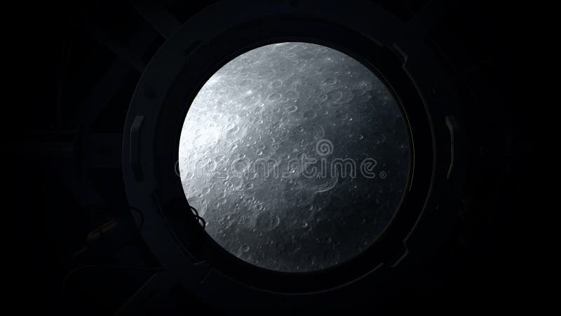 The Gray Surface of the Moon is Visible from the Porthole of the Ship ...