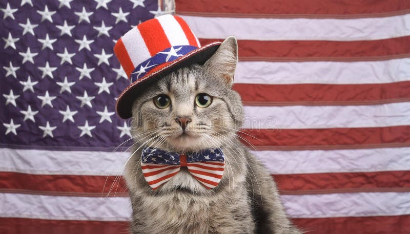 Gray Tabby Cat Wearing an Uncle Sam Hat Stock Illustration ...