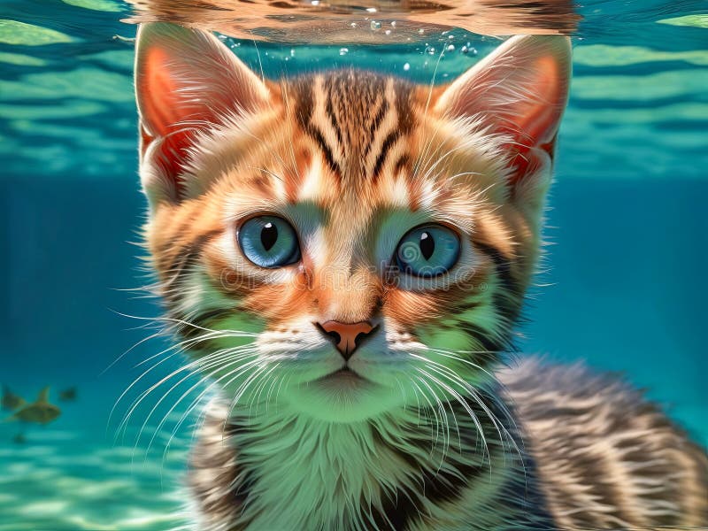 Gray tabby kitten swimming stock image. Image of cute - 319377349