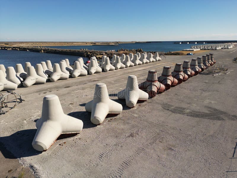 Gray Tetrapods at the Seashore in Japan on a Sunny Day Stock Image ...