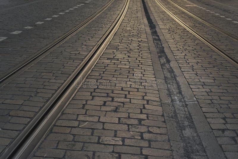 Gray Texture of Tram Rails on Asphalt. Stock Photo - Image of lines ...
