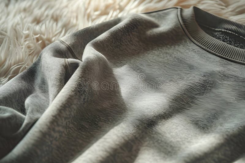 Gray Textured Fabric Sweatshirt Draped Elegantly on Soft Fur ...