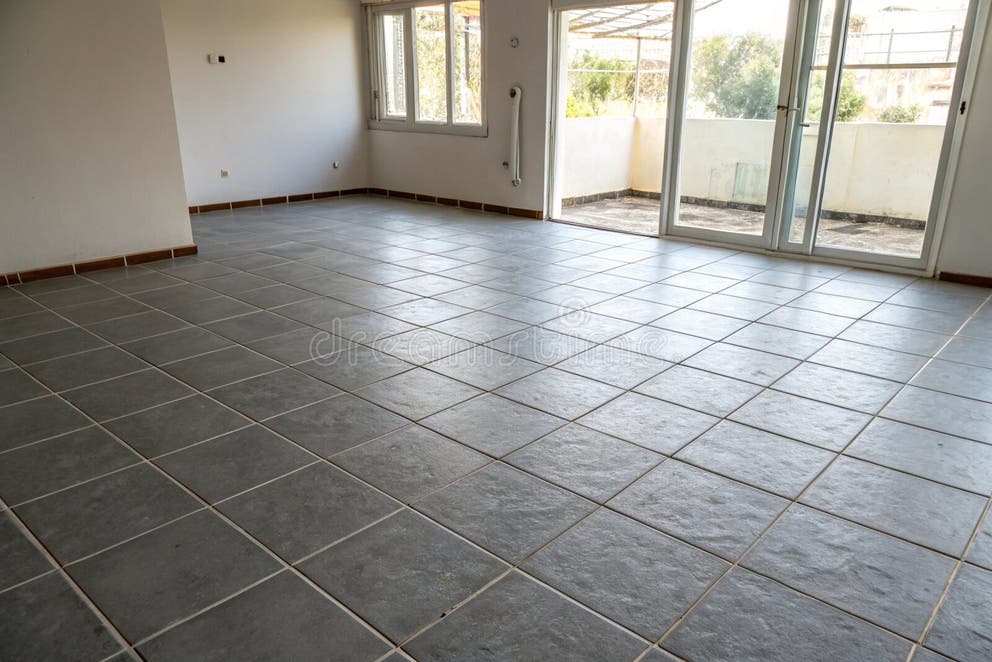 Gray Tiled Floor in Empty House Stock Illustration - Illustration of ...