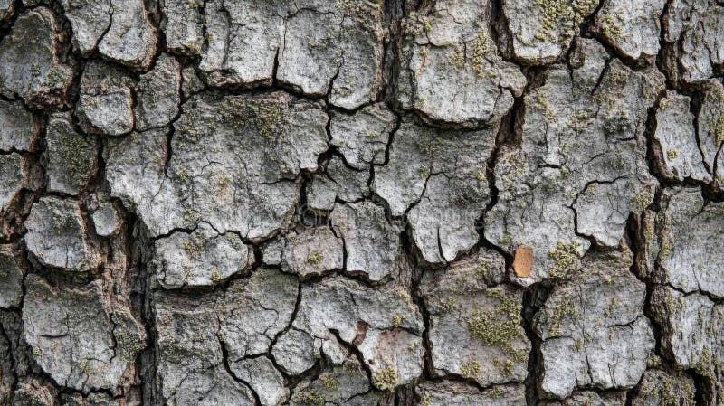 Gray Tree Bark Texture Showing Deep Cracks and Moss Stock Illustration ...