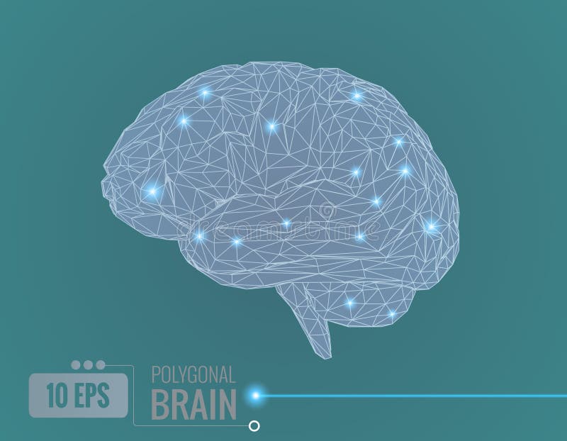 3D Wireframe Brain Illustration on Green Graphic Layout Stock Vector ...