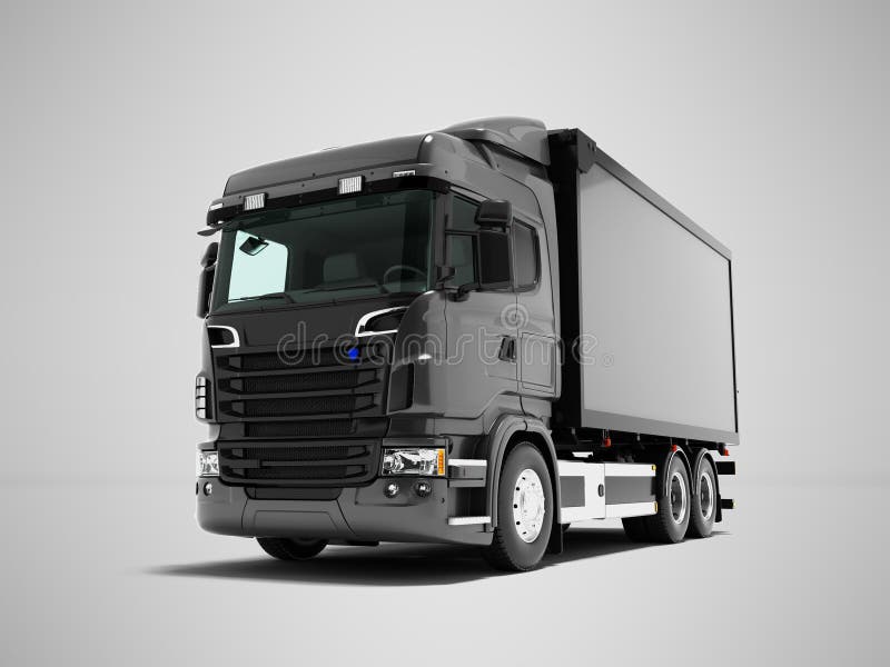 Gray Truck with Gray Trailer Front View 3d Render on Gray Background ...