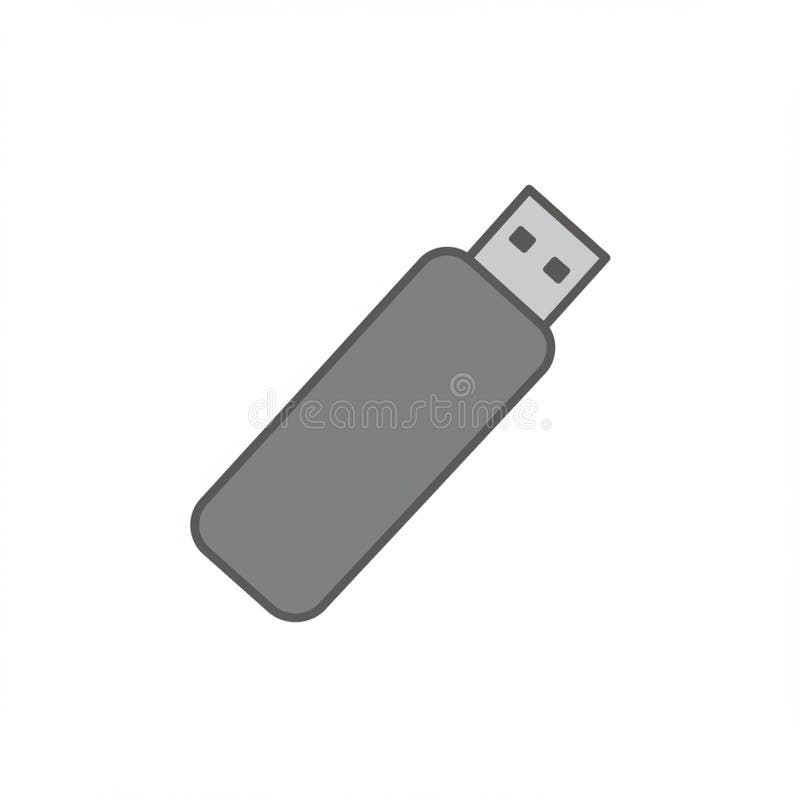 Gray USB Flash Drive Illustration with a Rectangular Body and a ...