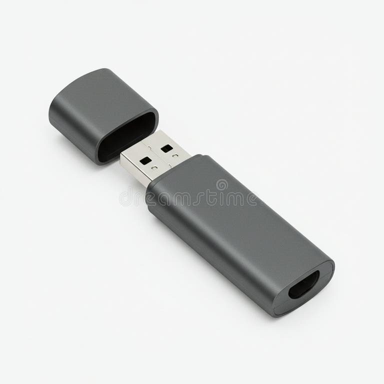A Gray USB Flash Drive with a Rectangular, Matte Finish Casing is Shown ...