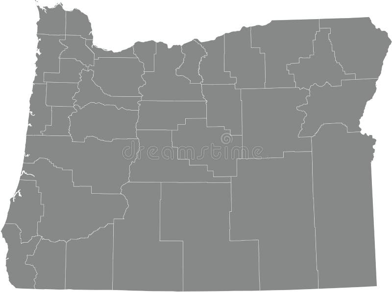 Gray Vector Counties Map of the Federal State of Oregon, USA Stock ...