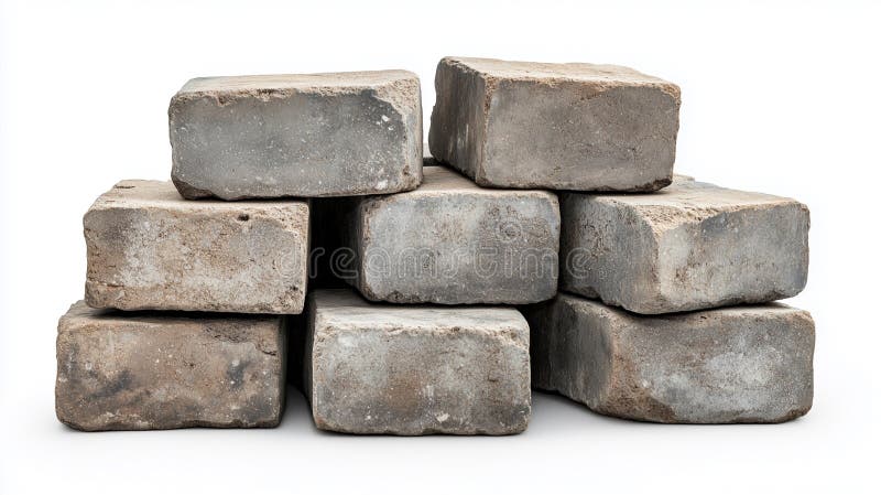 Gray Weathered Bricks Stacked on White Background AI-generated. Stock ...
