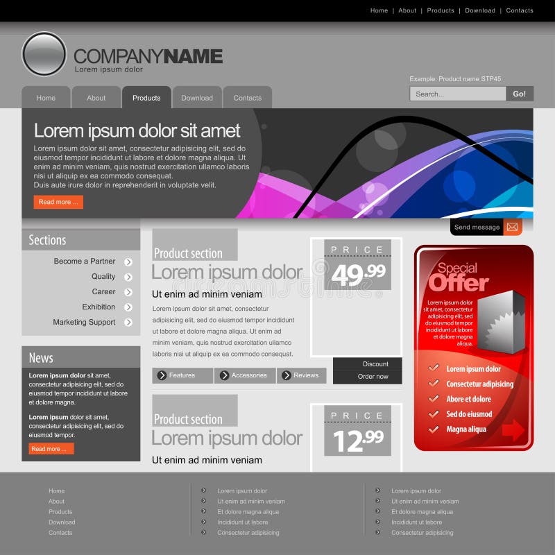 Gray Website Template 960 Grid. Stock Vector - Illustration of radio ...