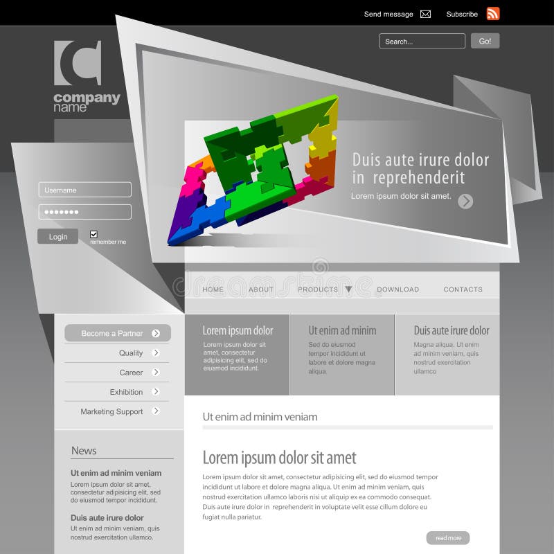 Gray Website Template 960 Grid. Stock Vector - Illustration of style ...