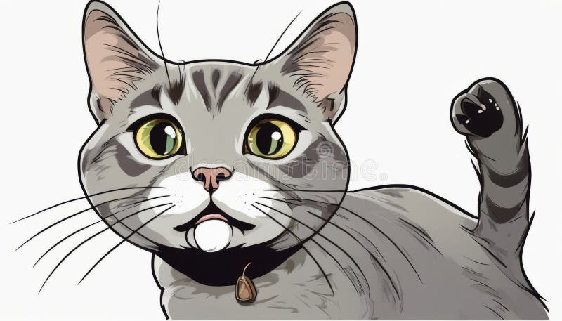 A Gray and White Cat with a Bell Around Its Neck Stock Illustration ...