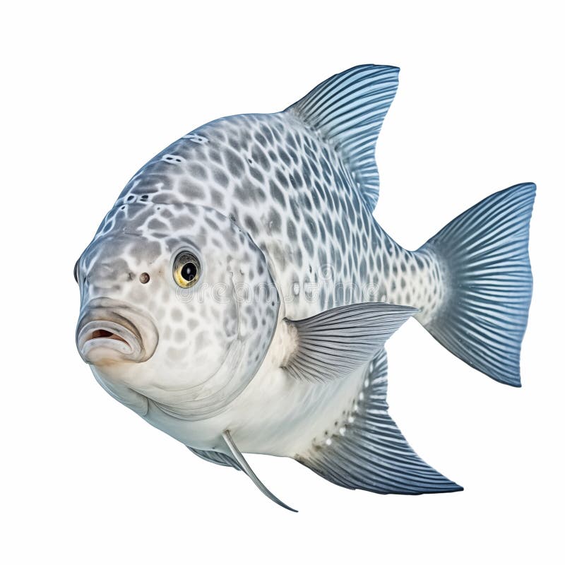 Gray and White Spotted Fish with Pouting Mouth on White Background ...