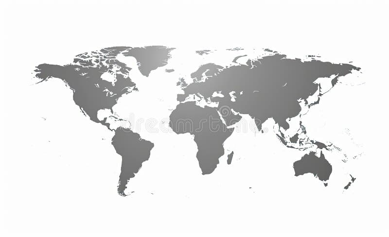 A Gray and White World Map with a Shadow on a White Background Stock ...