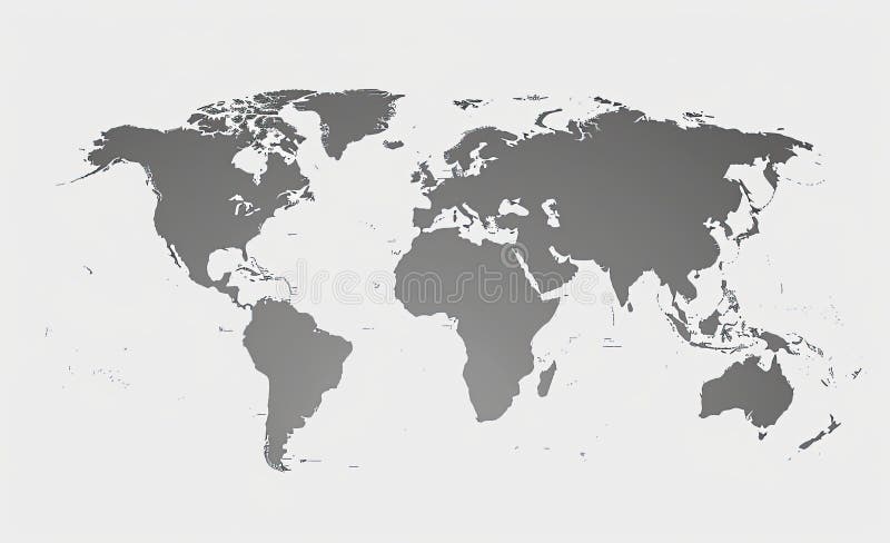 A Gray and White World Map with a Shadow on a White Background Stock ...