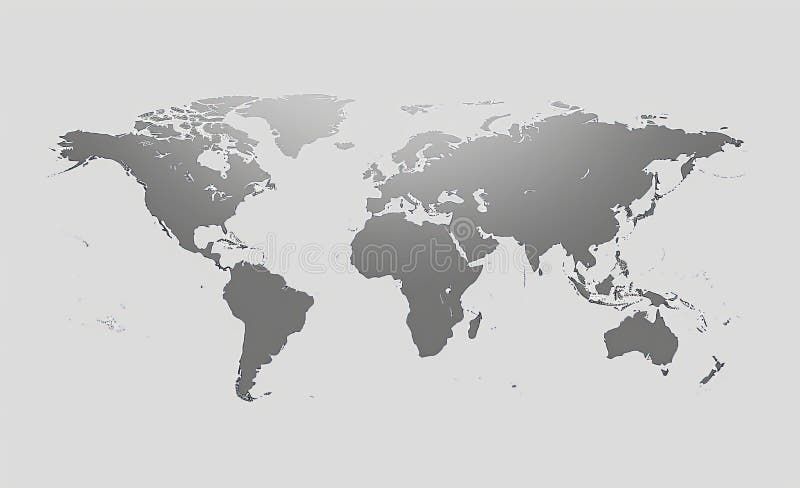 A Gray and White World Map with a Shadow on a White Background Stock ...