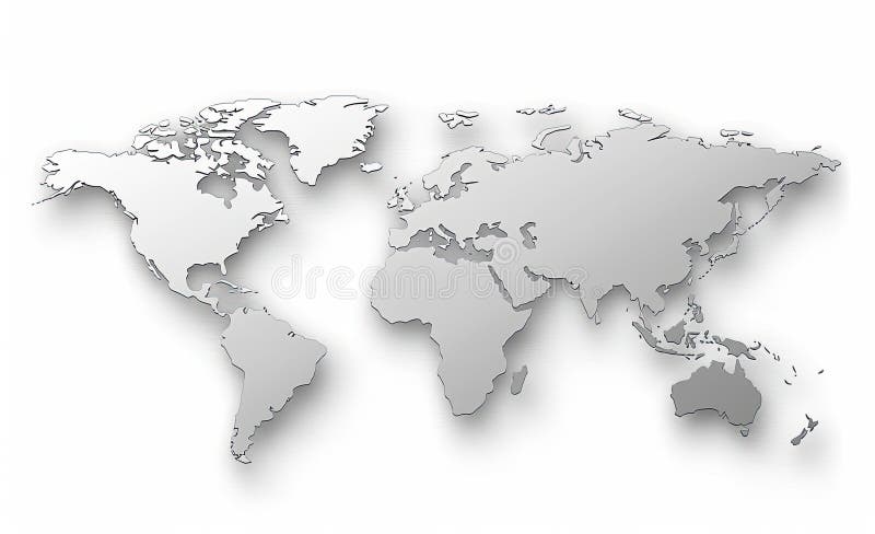 A Gray and White World Map with a Shadow on a White Background Stock ...