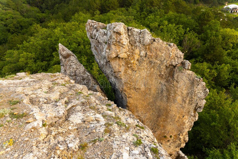 Gray Wild Rocks and Wild Green Forest. View from Above Stock Image ...