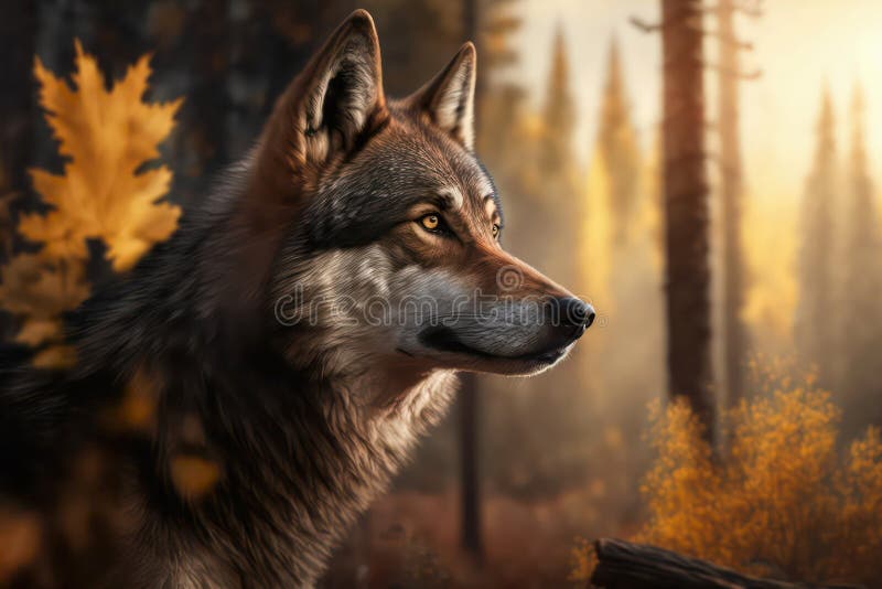 Gray wolf in forest. stock illustration. Illustration of nature - 272523821