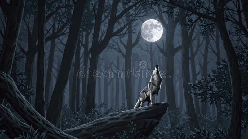 Gray Wolf Howling at Full Moon in Dark Forest Stock Footage - Video of ...