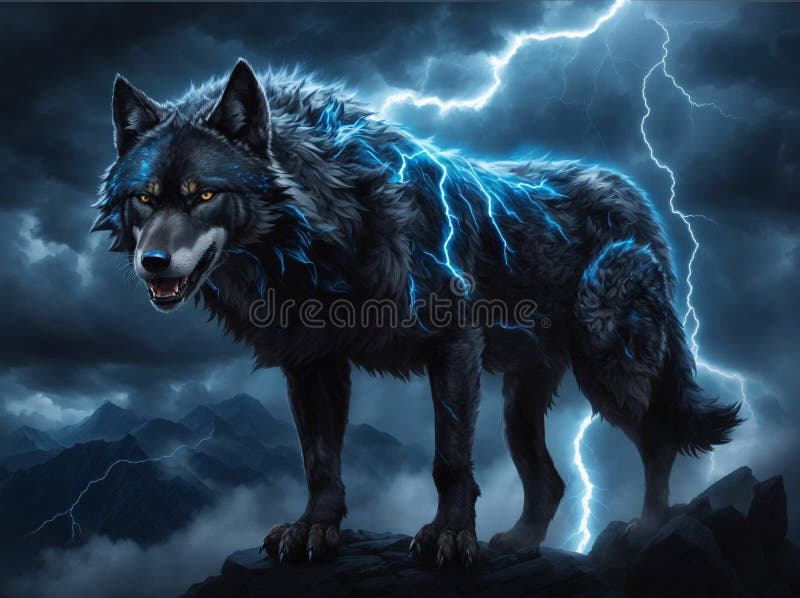 Gray Wolf Howling at Night in Storm, Ai Generated Stock Illustration ...