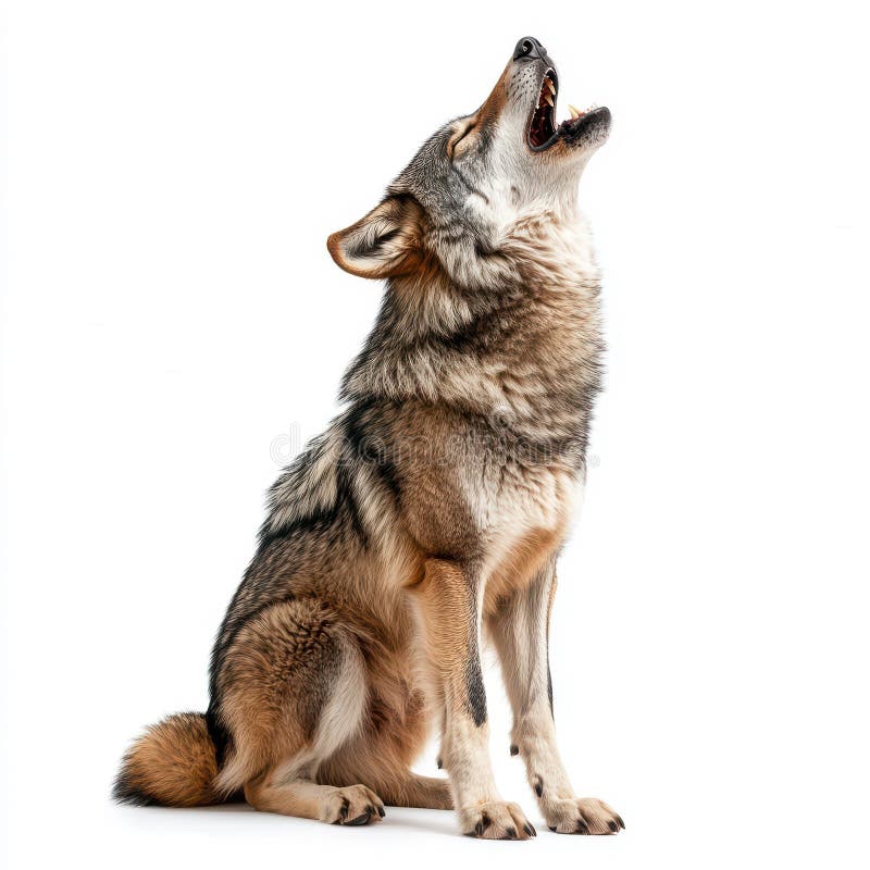Gray Wolf Howling Sitting White Background Wild Animal Stock ...