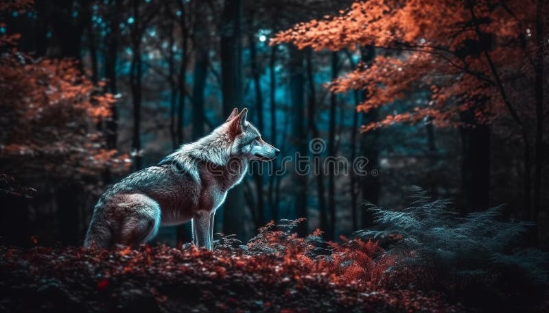 Gray Wolf Howling in the Wilderness, Surrounded by Autumn Beauty ...