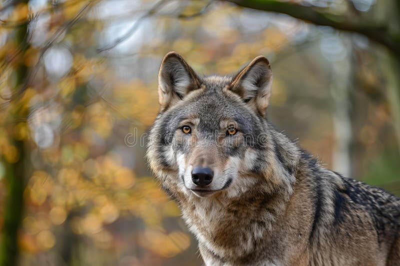 Gray Wolf Posing in the Forest during Fall Stock Image - Image of ...