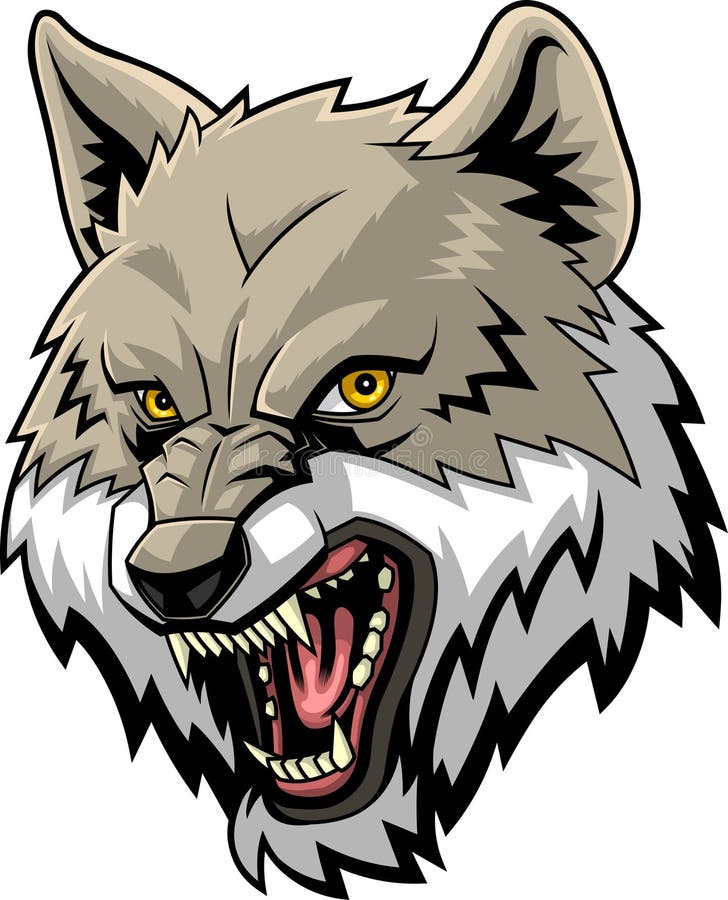 Gray Wolf Mascot Head Roaring with Sharp Teeth Stock Vector ...