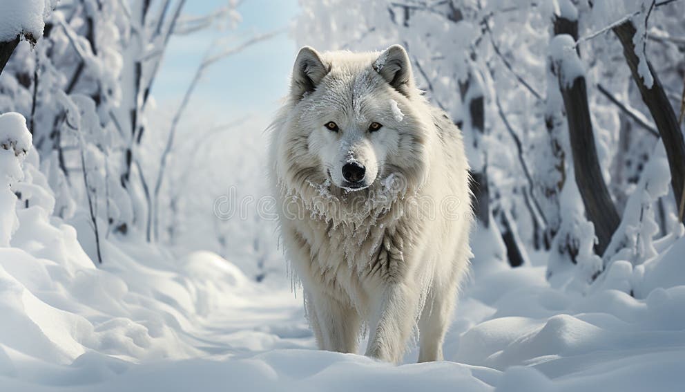 Gray Wolf Running through the Snow in the Arctic Wilderness Generated ...