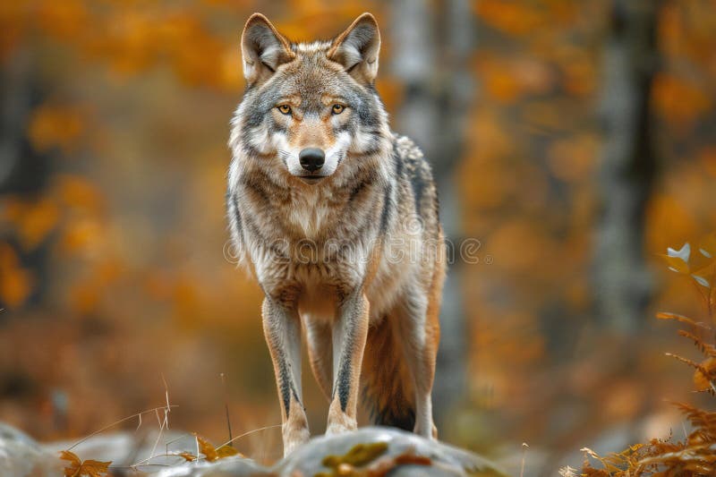 A Gray Wolf Standing in the Woods in Full View, High Quality, High ...