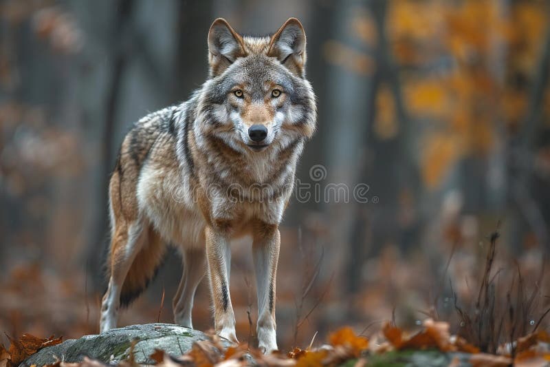 A Gray Wolf Standing in the Woods in Full View, High Quality, High ...