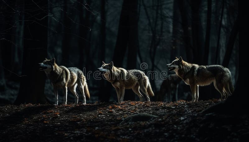 Gray Wolf Walking in Winter Forest, Howling at Night Generated by AI ...