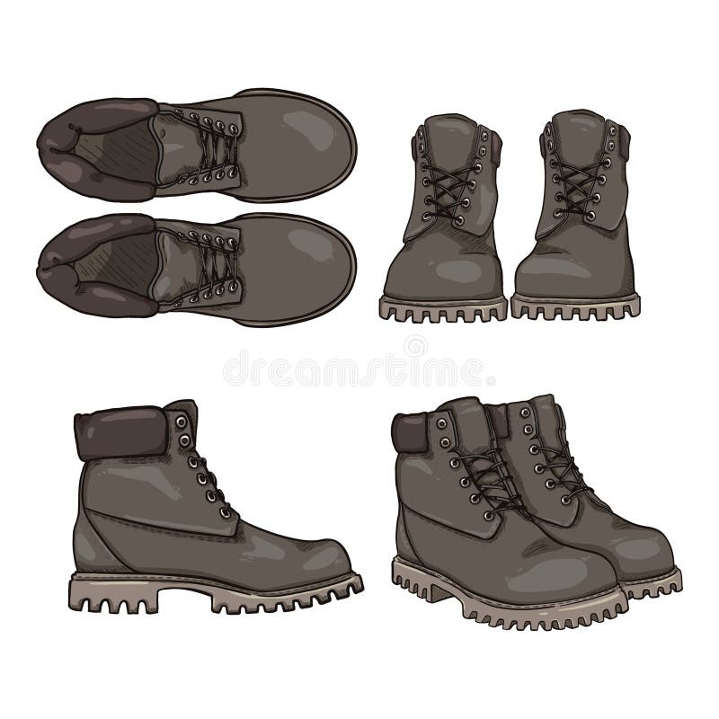 Gray Work Boots. Vector Set of Cartoon Shoes Stock Vector ...