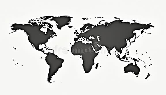 Gray World Map with Borders on White Background. Simple Style Flat ...