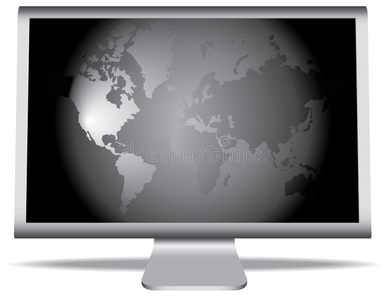 World map on monitor stock vector. Illustration of silver - 7315270