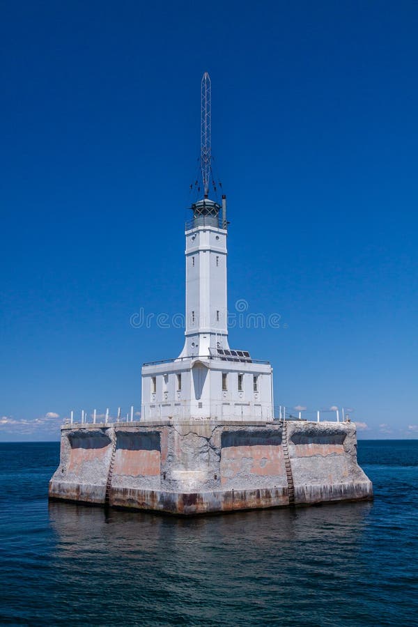 Grays Reef Lighthouse on Lake Michigan Stock Photo - Image of landscape ...