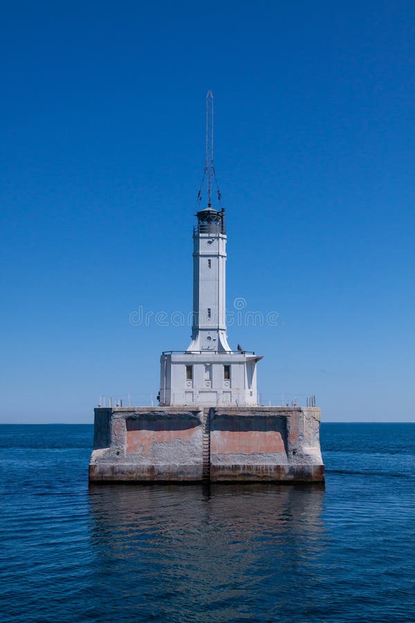 Grays Reef Lighthouse on Lake Michigan Stock Image - Image of safety ...