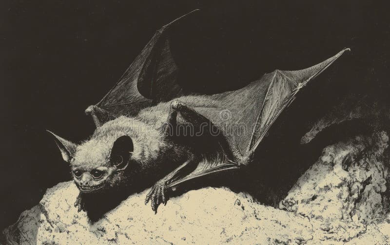 Grayscale Bat Illustration on Rock Stock Illustration - Illustration of ...