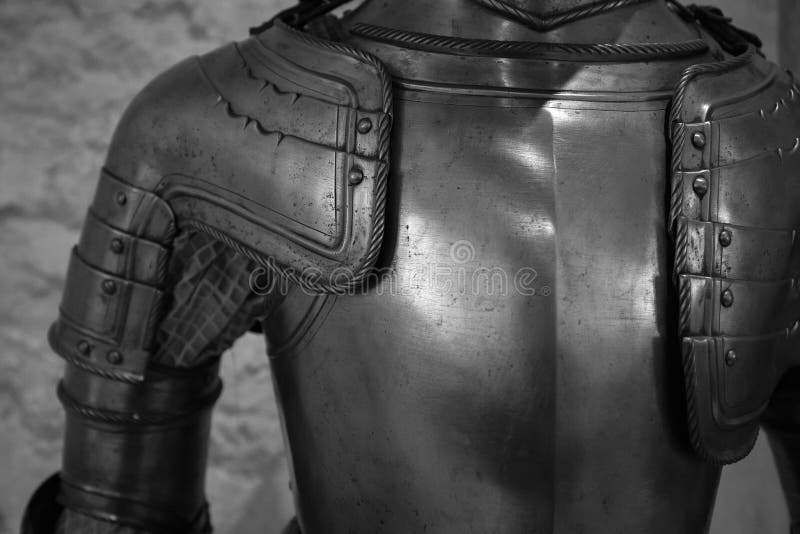 Grayscale Closeup Shot of Medieval Knight Armor Stock Photo - Image of ...