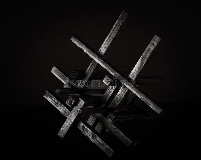 Grayscale Closeup of a Small Construction with Wood Pieces on Isolated ...